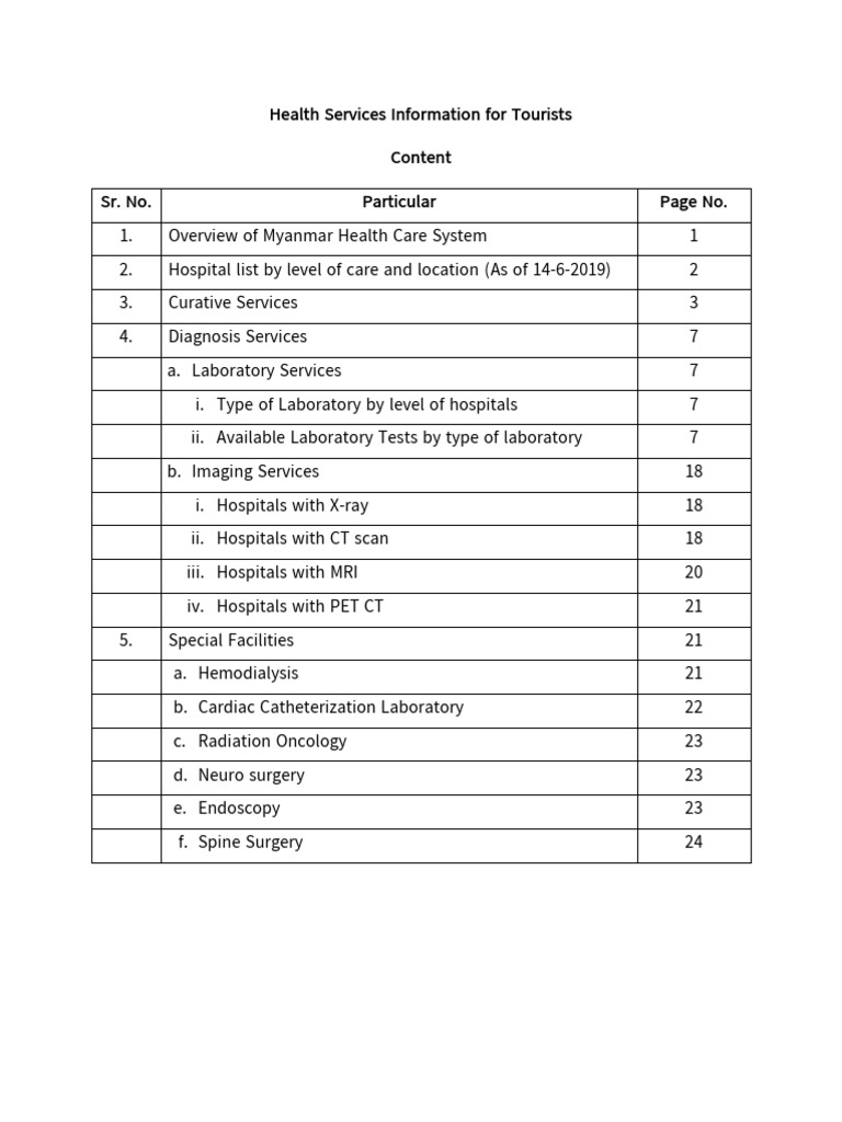 Myanmar Health Services for Tourists | PDF | Surgery | General Practitioner