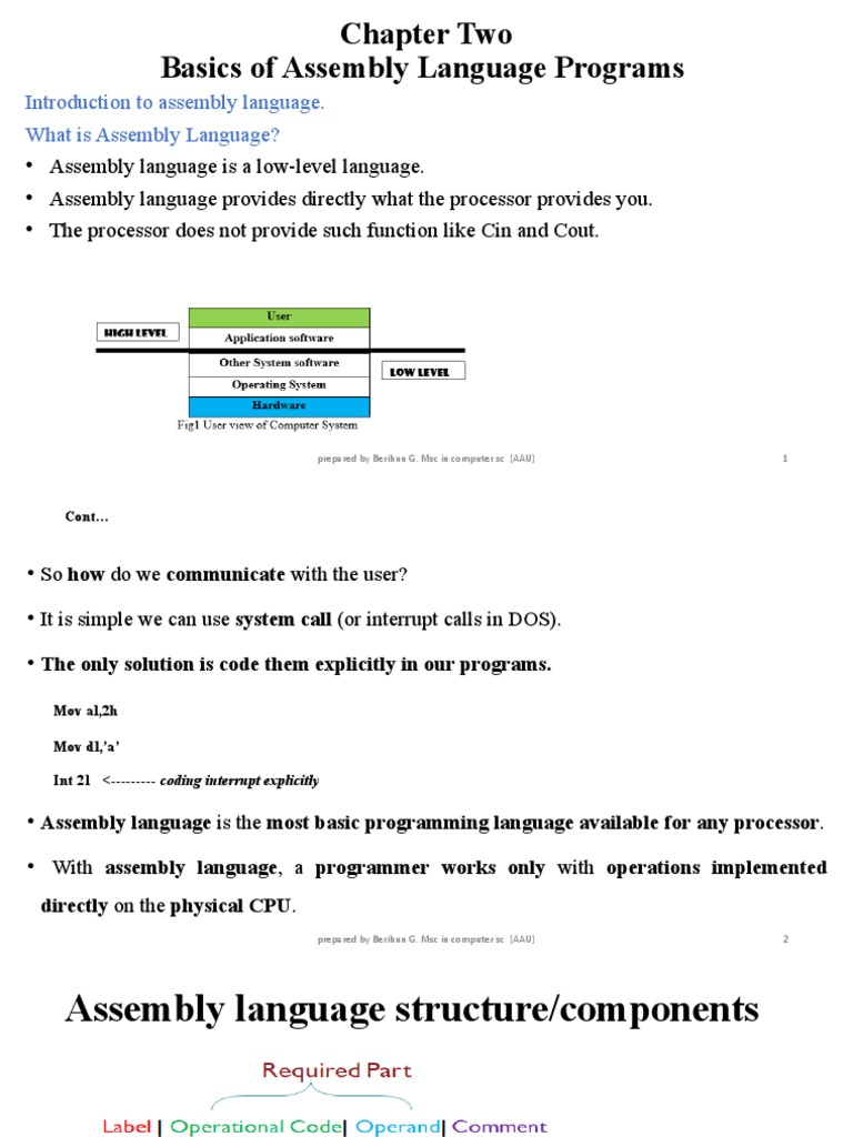 Chapter Two Basics Of Assembly Language Programs Introduction To Assembly Language What Is 