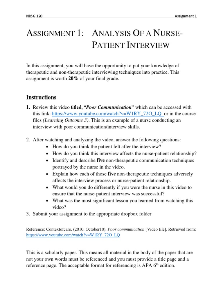 Nurse-Patient Interview Analysis Assignment | PDF | Interview | Apa Style