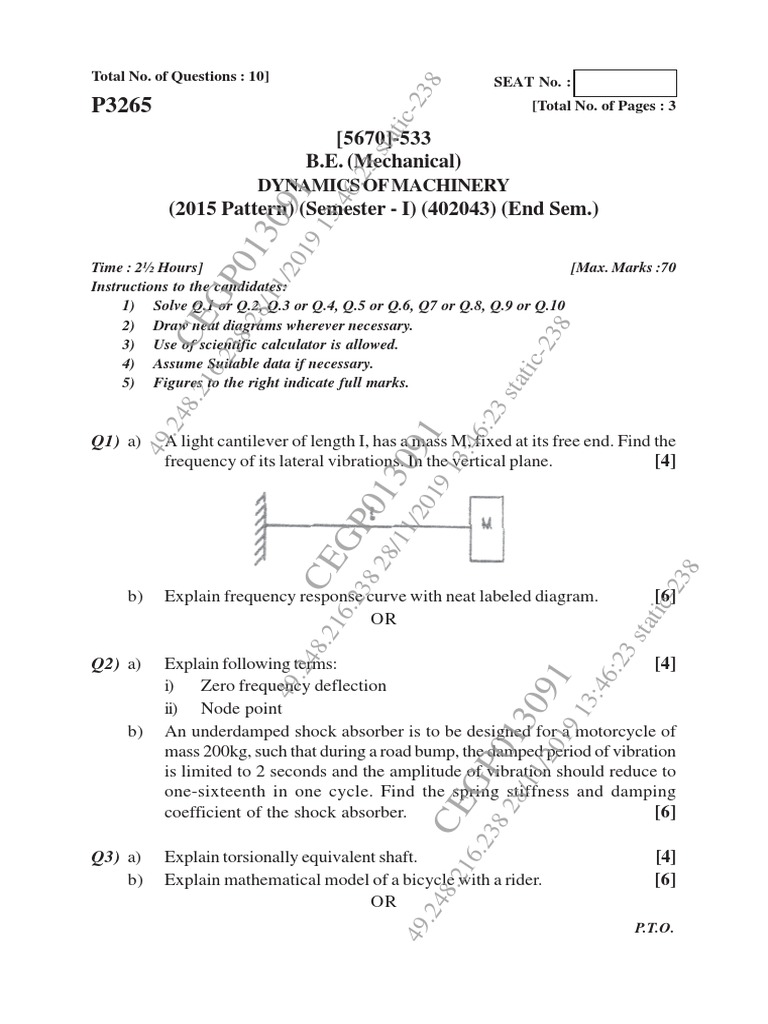 ENDSEM Nov Dec 2019 | PDF | Torque | Applied And Interdisciplinary Physics