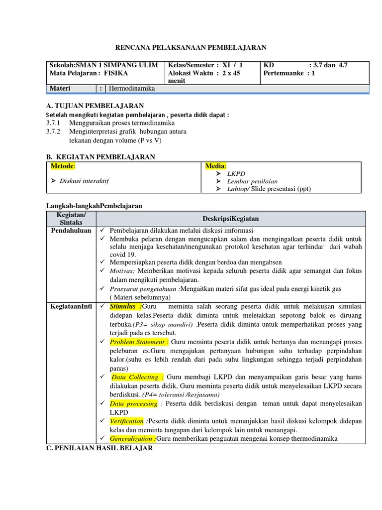 RPP Termodinamika 1 5 | PDF