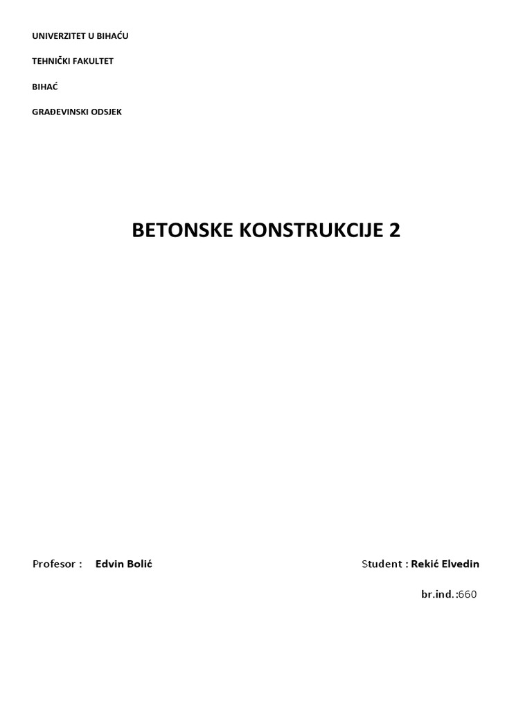Projekat Betonske Konstrukcije | PDF