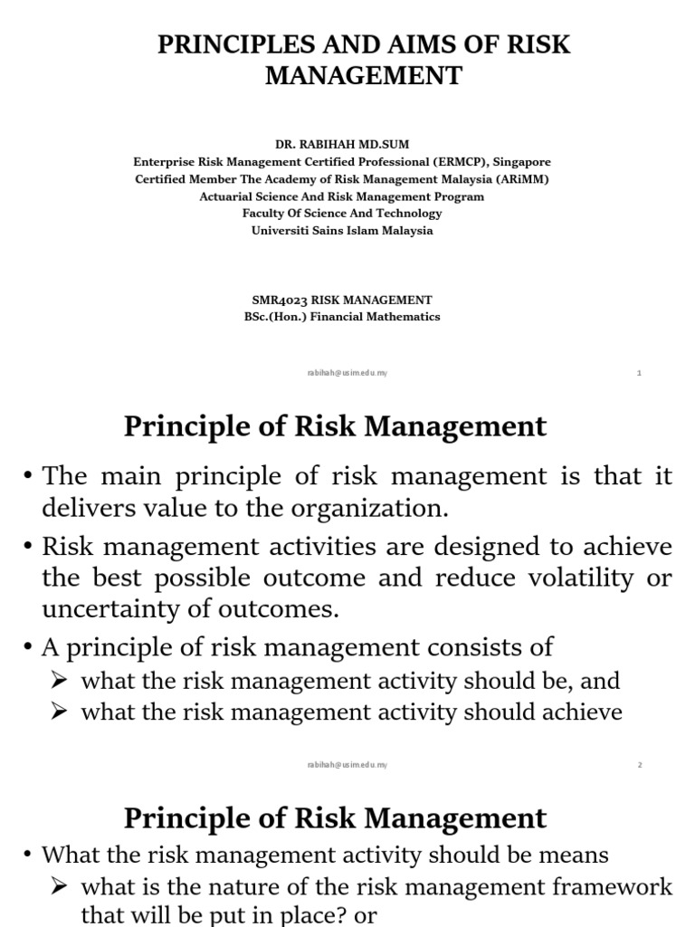Principles and Aims of Risk Management | PDF | Risk Management | Risk