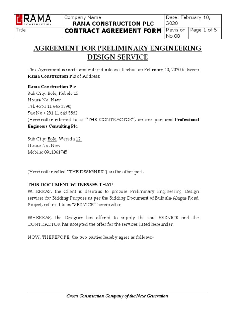 Agreement For Preliminary Engineering Design Services | PDF | Civil Law ...