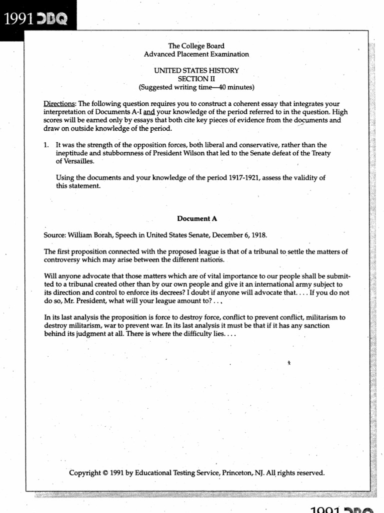 1991 DBQ - Treaty of Versailles | PDF | League Of Nations | Woodrow Wilson