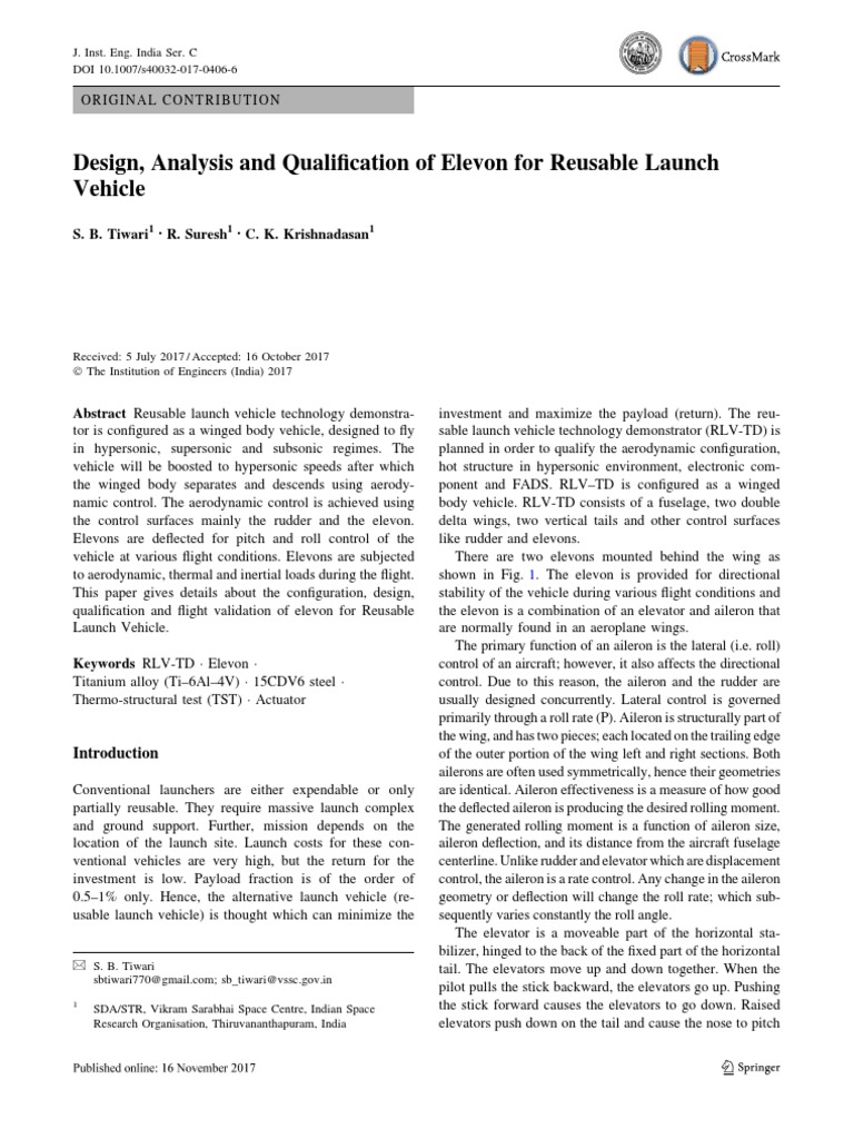Design, Analysis and Qualification of Elevon for Reusable Launch ...