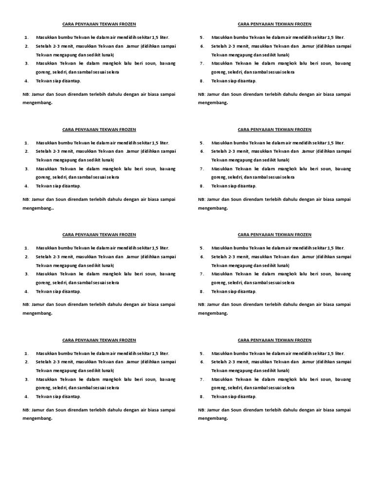 Cara Penyajian Tekwan Frozen | PDF