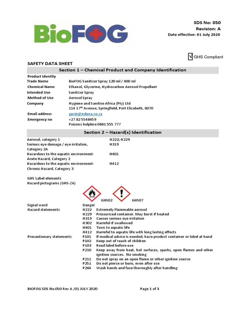 SDS No: 050 Revision: A | PDF | Water | Toxicity
