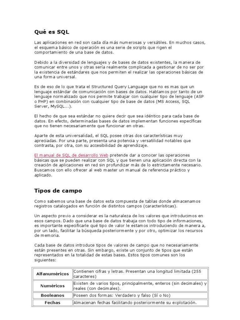 Tutorial De Sql Manual Completo Pdf Sql Tabla Base De Datos