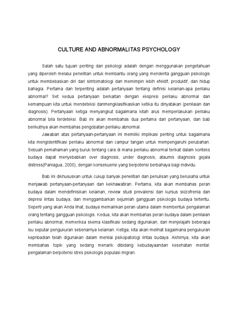 Culture and Abnormalitas Psychology | PDF