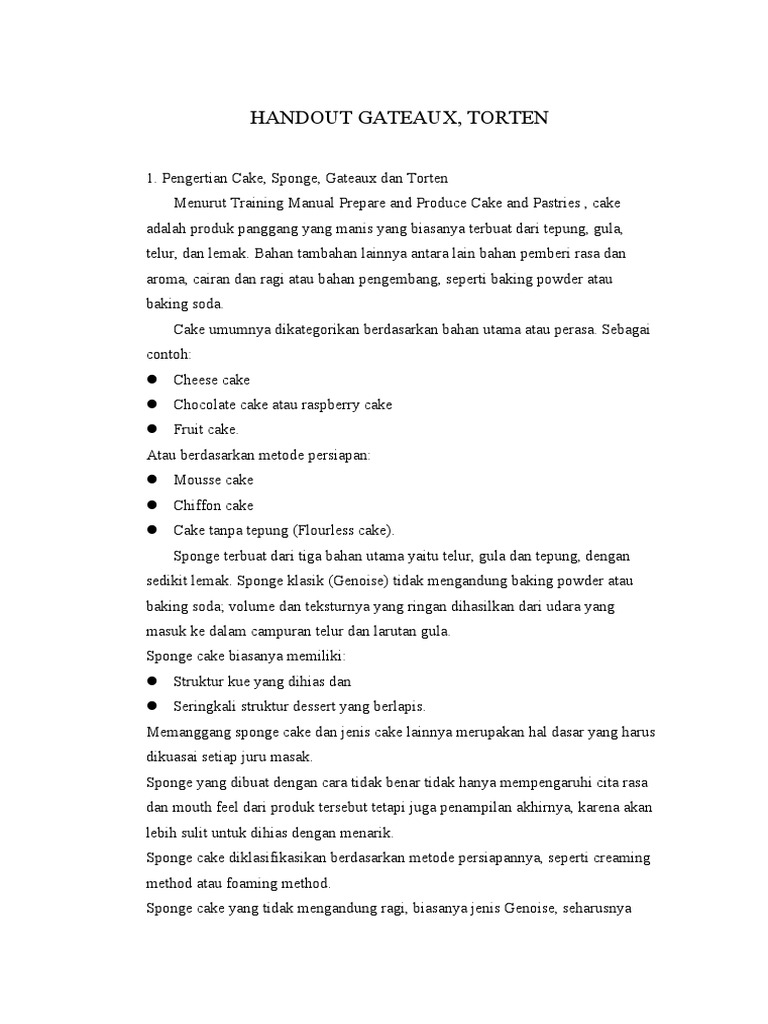 Pengertian dan Jenis Gateaux Torten | PDF | Memasak, Makanan, & Anggur