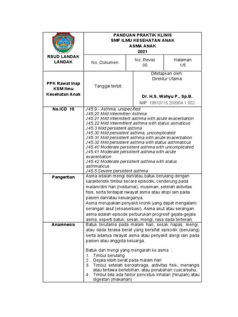 Panduan Asma Anak di RSUD Landak | PDF | Pengembangan Diri | Kesehatan ...