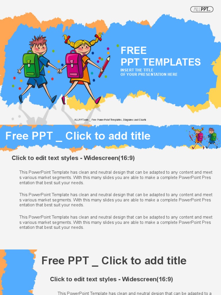 School Children Students Little Boy and Girl Kids PowerPoint Templates ...