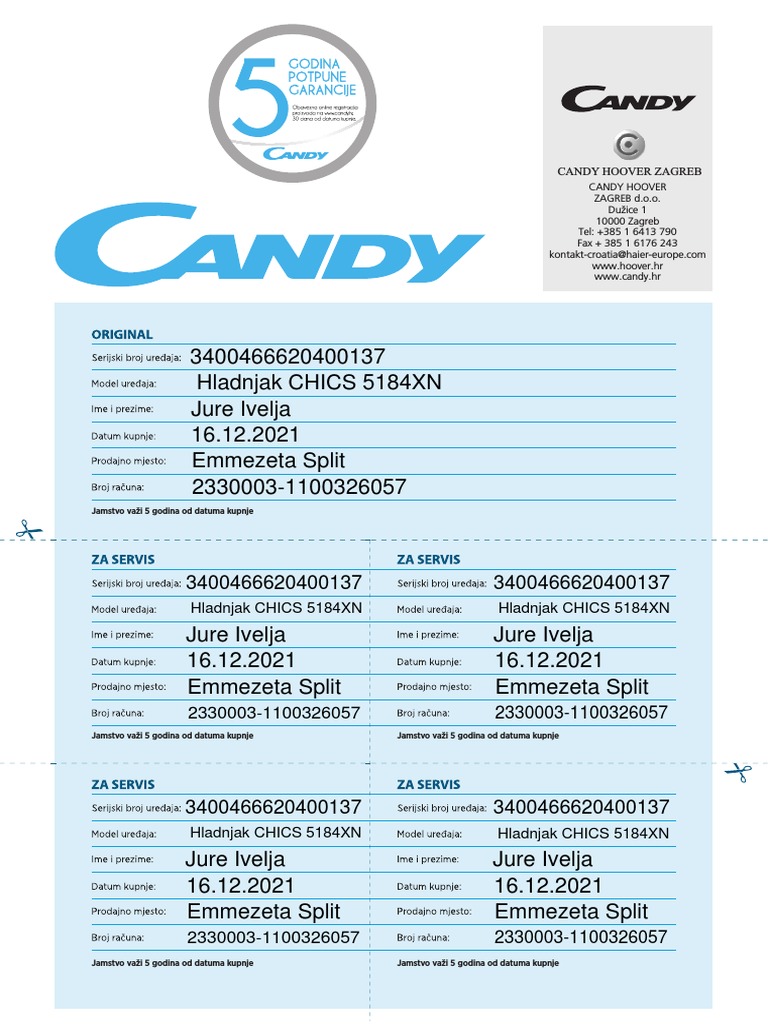 Jamstveni List Candy 135361-1 | PDF