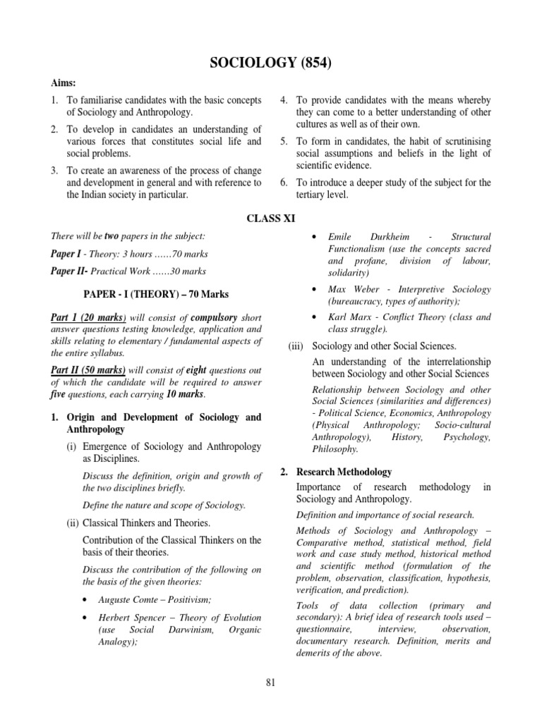 ISC Sociology Syllabus | PDF | Sociology | Kinship