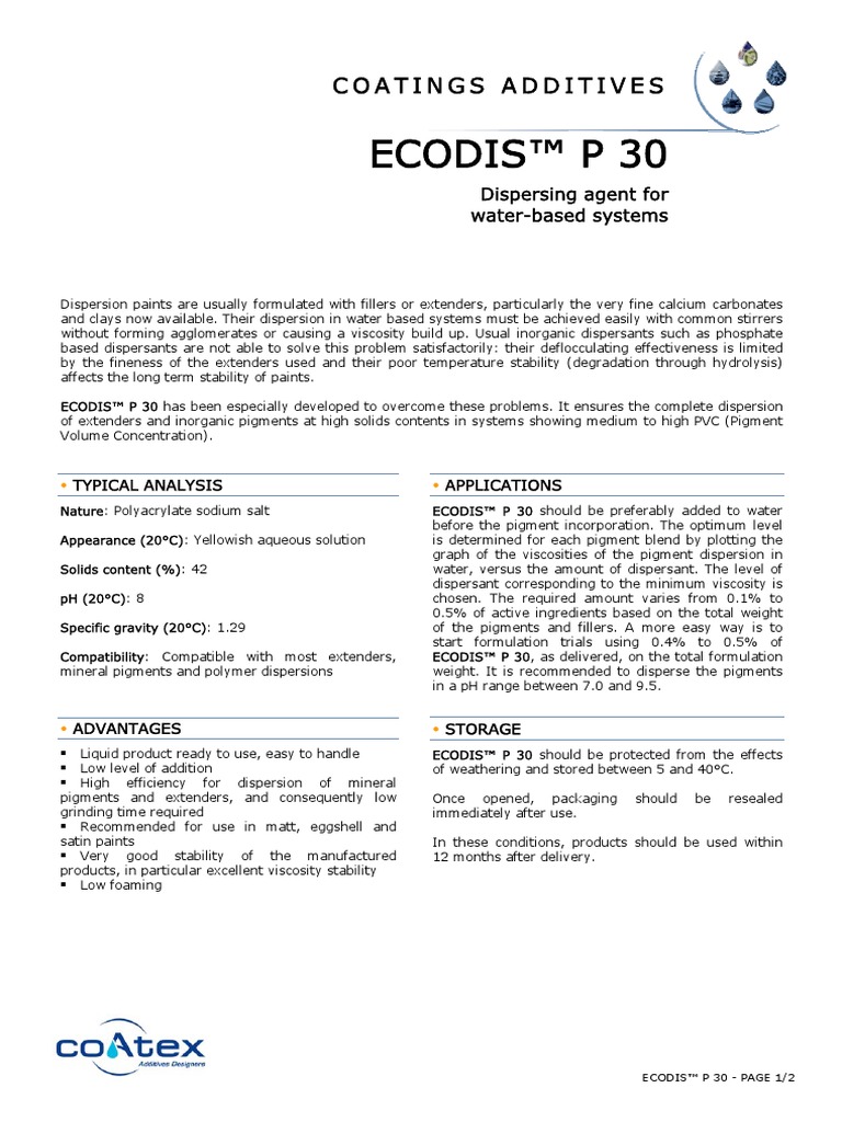 Ecodis™ P 30: Coatings Additives | PDF | Paint | Pharmaceutical Formulation