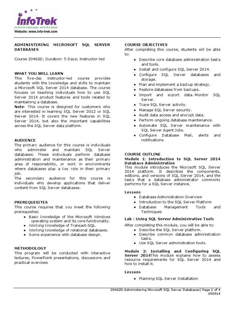 Administering Microsoft SQL Server Databases | PDF | Microsoft Sql ...