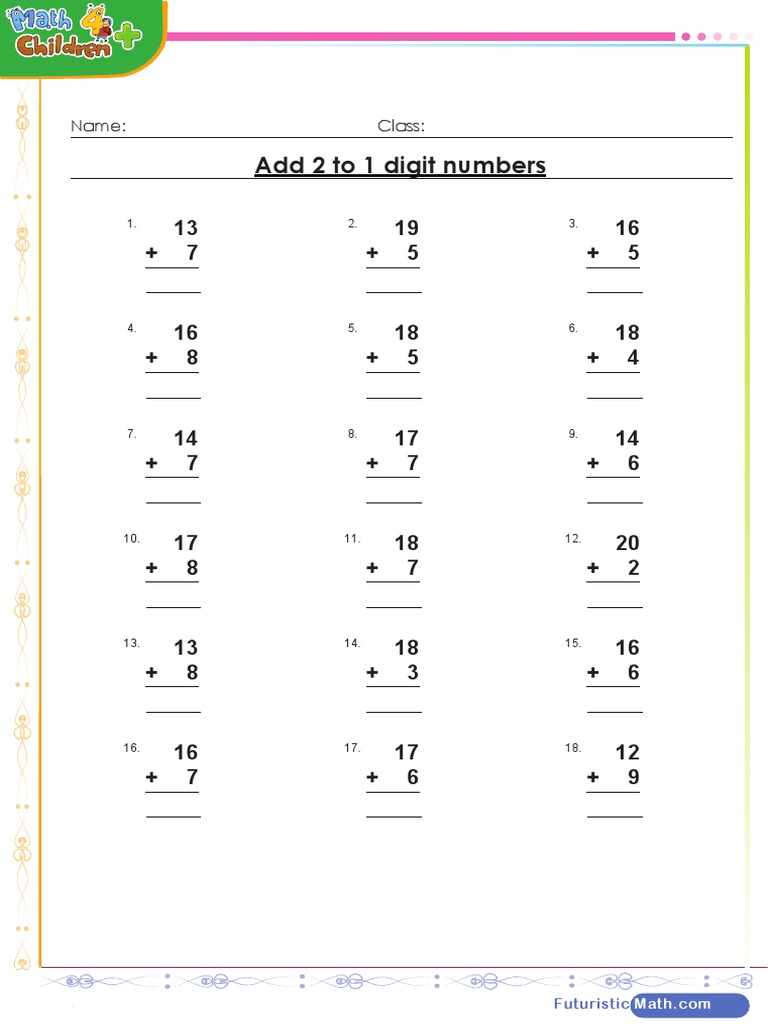 Add 2 to One-Digit Numbers Worksheet | PDF