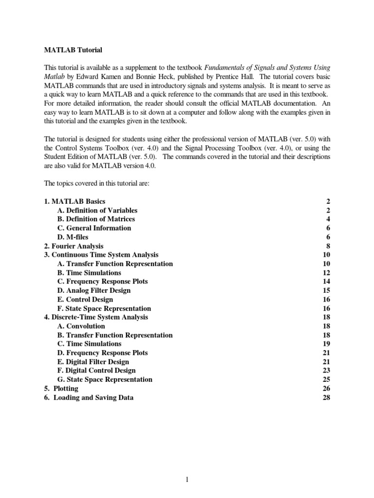 MATLAB Short Tutorial | PDF | Discrete Fourier Transform | Exponential ...
