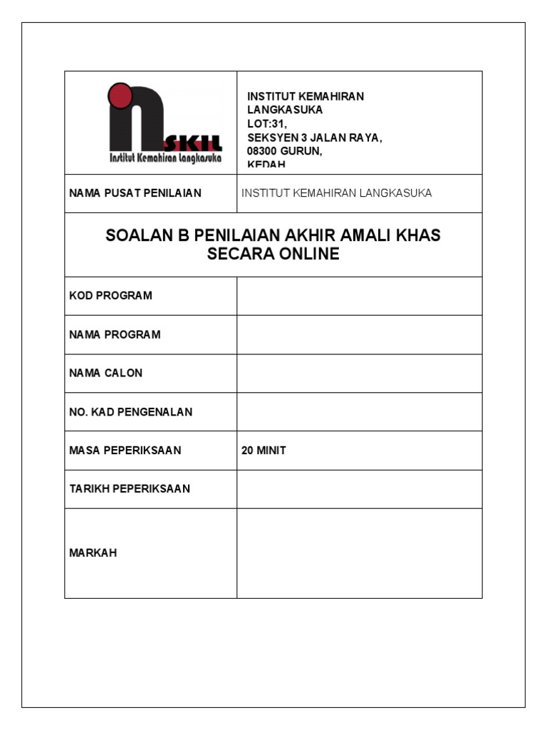 Soalan Penilaian Akhir Amali Set 2 | PDF