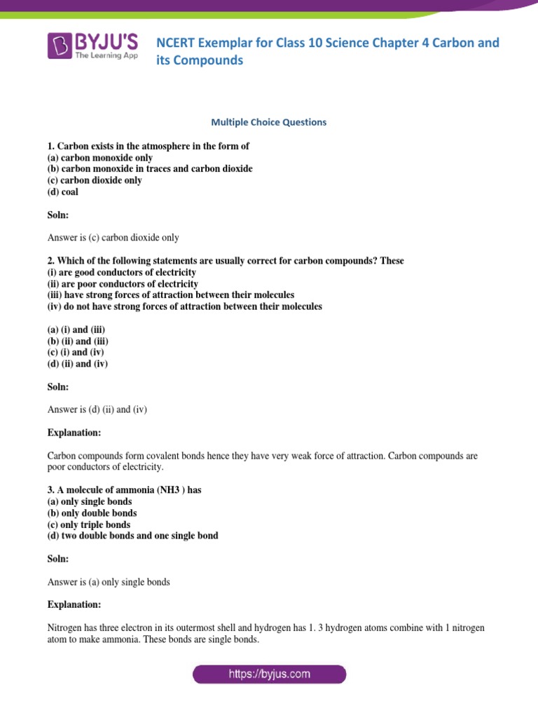 Ncert Exemplar Solution Class 10 Science Chapter 4 Pdf Chemical