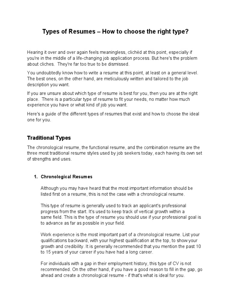 Guide to Resume Types and Formats | PDF | Résumé | Communication