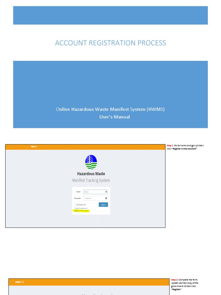 Account Registration Process: Online Hazardous Waste Manifest System ...