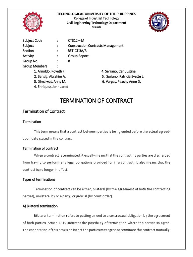 Group 8 Termination of Contract Written Report | PDF | Breach Of ...
