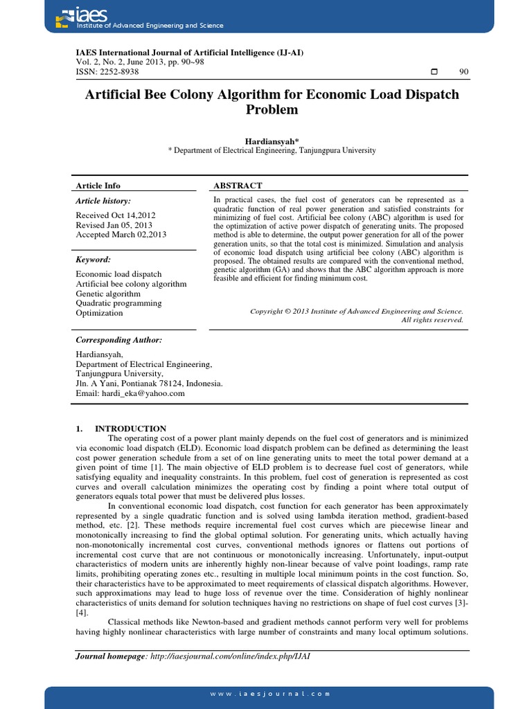 Artificial Bee Colony Algorithm For Economic Load Dispatch Problem | PDF | Mathematical ...