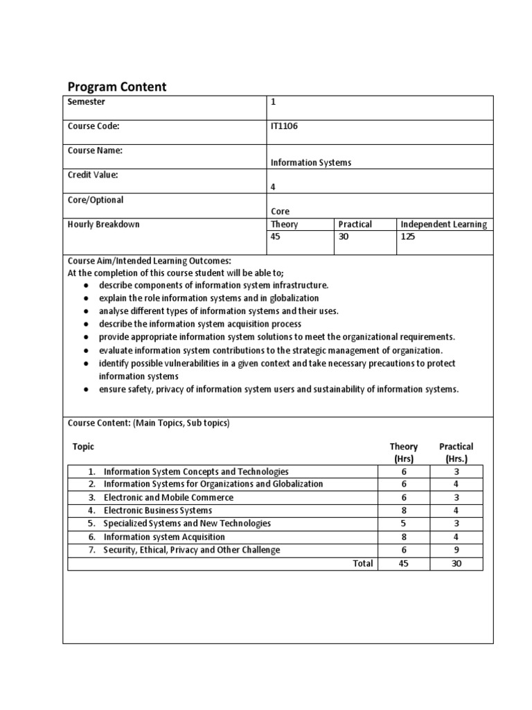 IT1106 - Information Systems Syllabus - Final | PDF | E Commerce ...