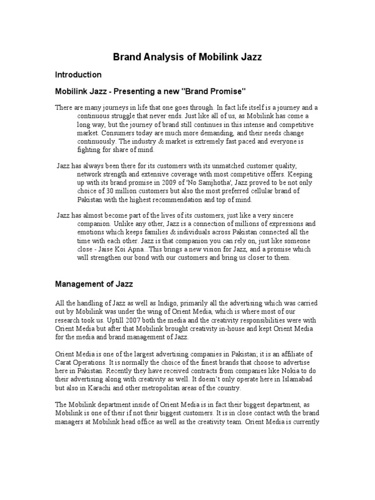 Brand Analysis of Mobilink Jazz | PDF | Brand | Marketing