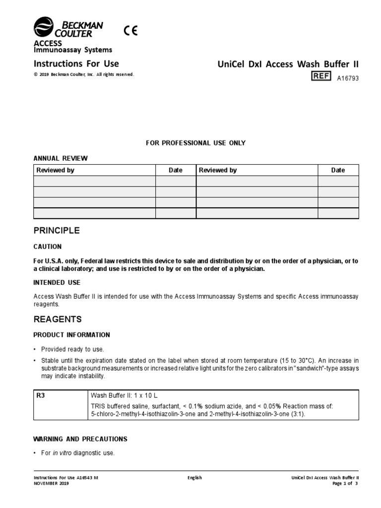 Instructions For Use Unicel Dxi Access Wash Buffer Ii | PDF ...