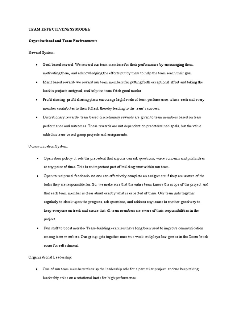 Team Effectiveness Model Organisational and Team Environment | PDF ...
