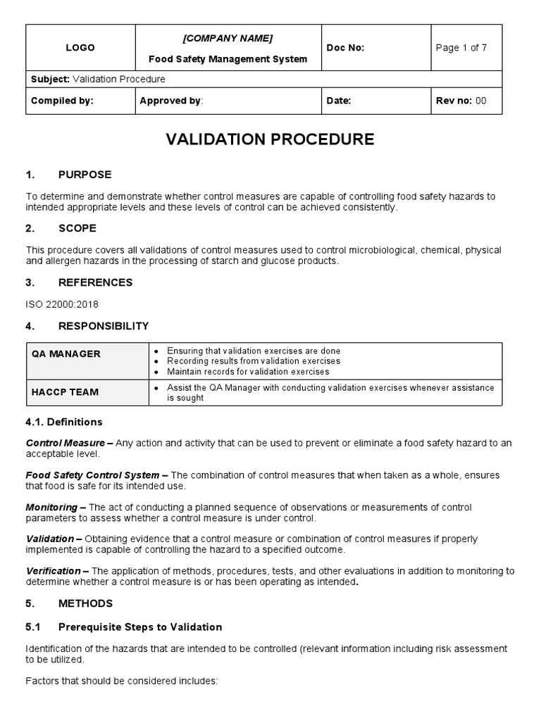 Validation Procedure: 1. Purpose | PDF | Safety