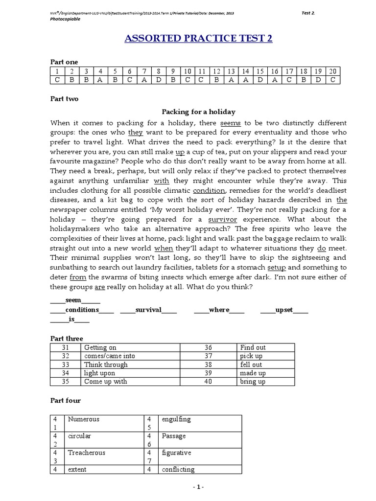ASSORTED PRACTICE TEST 2 kEY | PDF