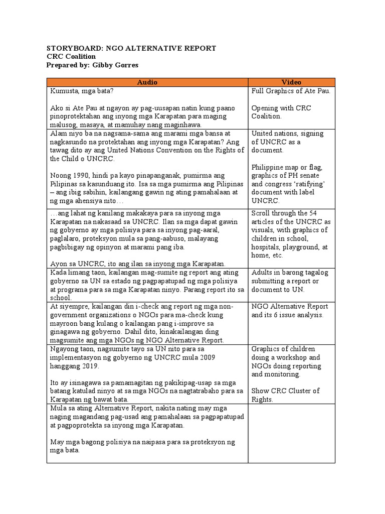 Storyboard - Alternative Report | PDF
