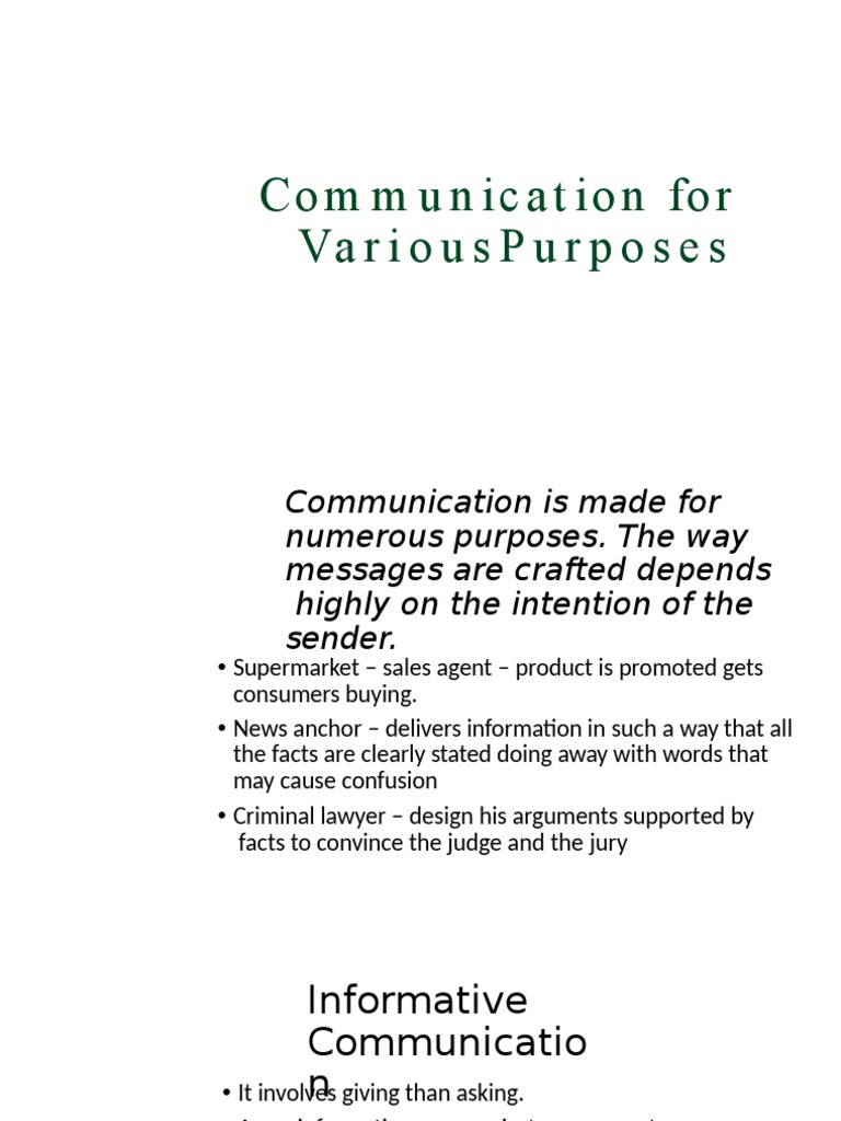 Communication For Various Purposes | PDF | Interview | Communication