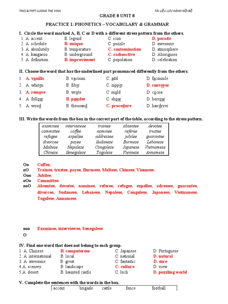 Grade 8 English Unit 8 Practice Test | PDF | Foreign Language Studies