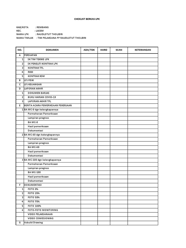 Checklist Verifikasi LPK Rembang | PDF