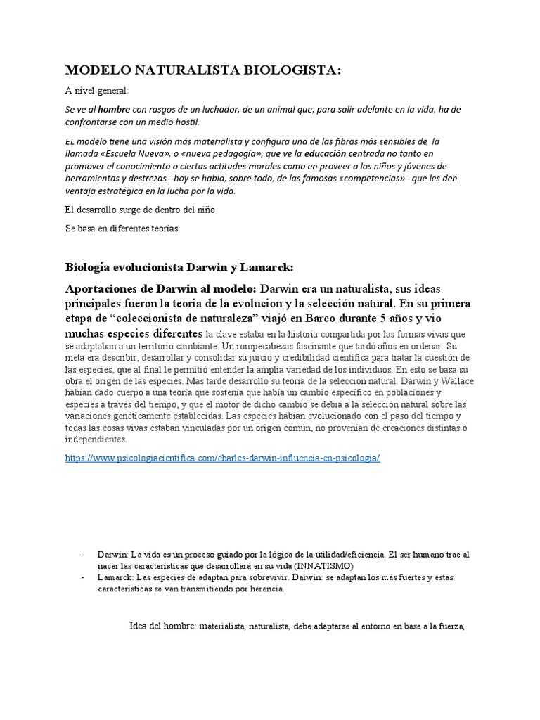 Modelo Naturalista Biologista | PDF | Evolución | Charles Darwin