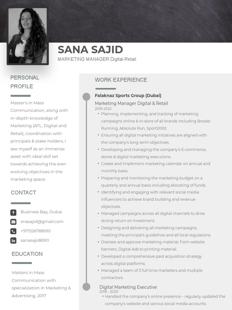 Sana Sajid: Personal Profile Work Experience | PDF | Digital Marketing | Marketing