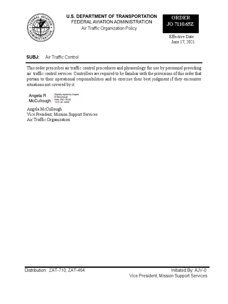 FAA - ORDER JO 7110.65Z - Air Traffic Control | PDF | Air Traffic Control | Instrument Flight Rules
