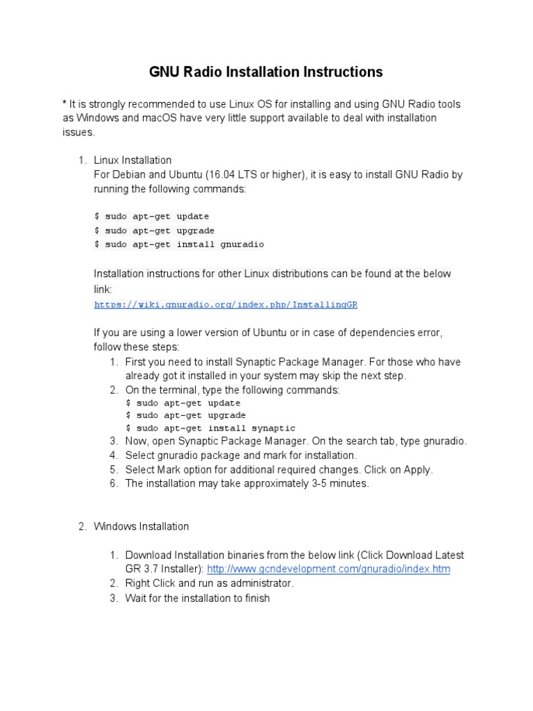GNU Radio Installation Instructions | PDF