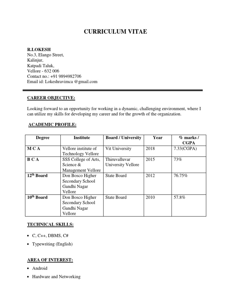 Curriculum Vitae: R.Lokesh | PDF | Computing | Computer Science