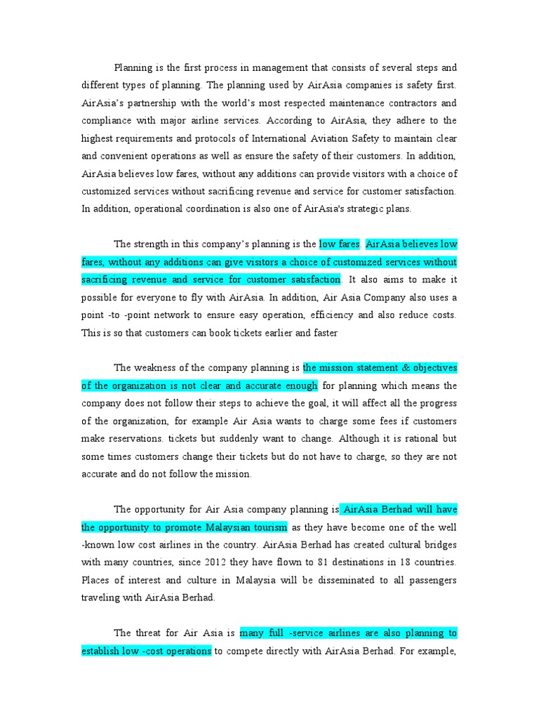AirAsia's Strategic Planning SWOT | PDF | Aviation | Business