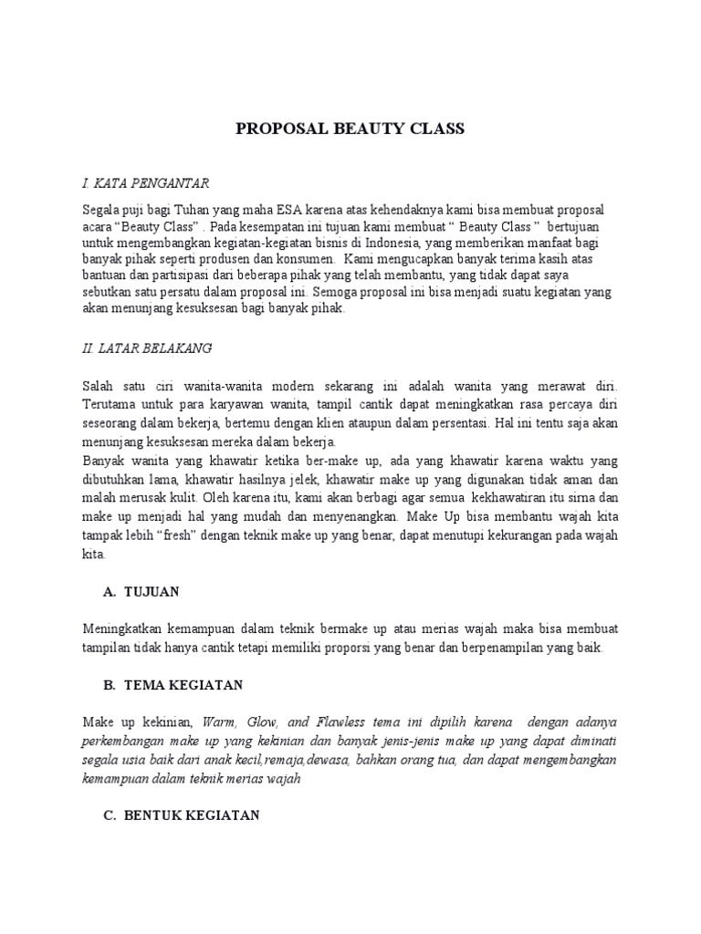 Proposal Beauty Class. Shafadhiya Zalfa Hertina - Tata Rias.21306503 | PDF