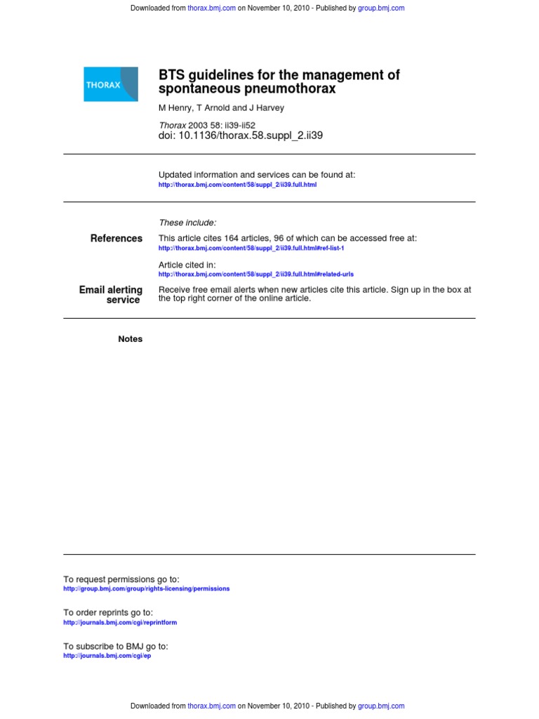 BTS Guidelines for Pneumothorax Management | PDF | Thorax | Pulmonology