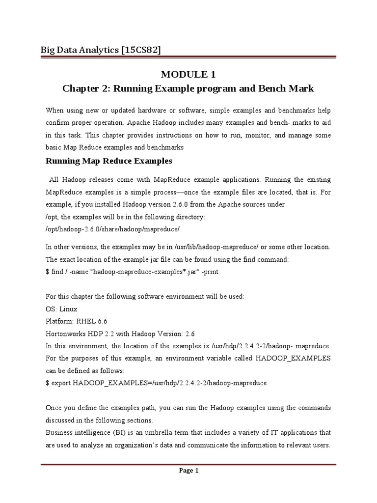 Chapter 2: Running Example Program and Bench Mark: Big Data Analytics (15CS82) | PDF | Apache ...