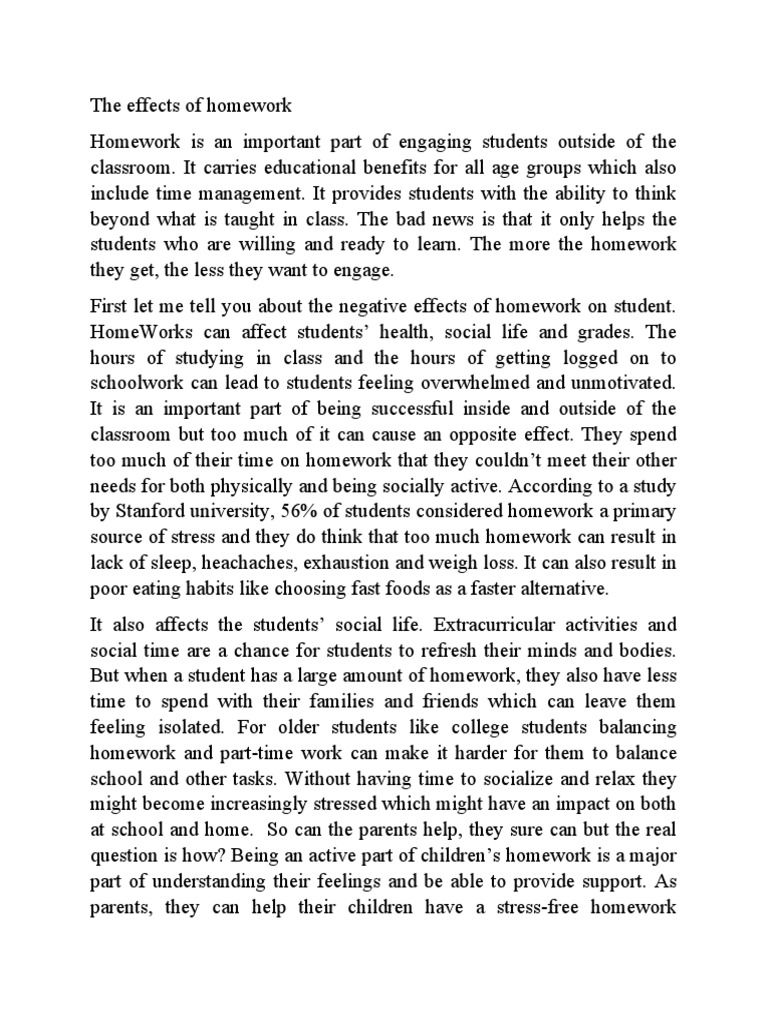 The Effects of Homework | PDF | Homework | Learning