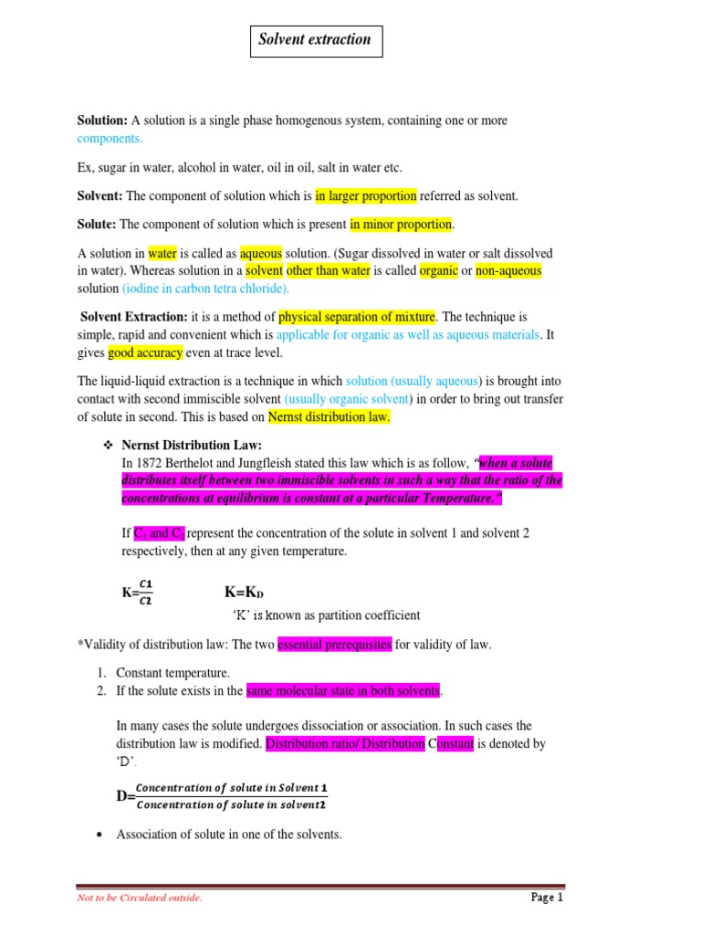 Solvent Extraction Notee | PDF | Solution | Solvent